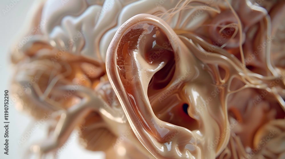 Ultra-realistic rendering of a human ear model showing the cochlea and ...