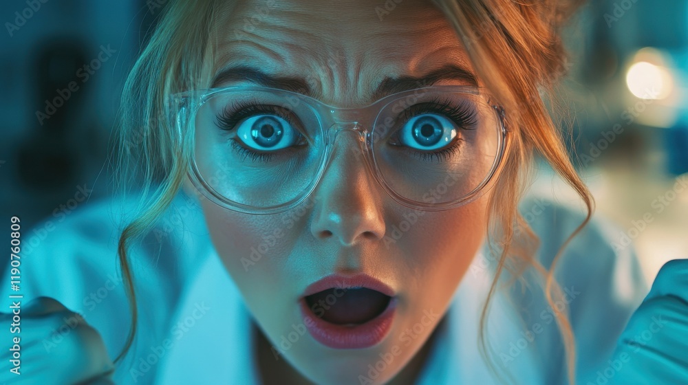 Surprised female scientist mixes reagents stunned to observe chemical ...