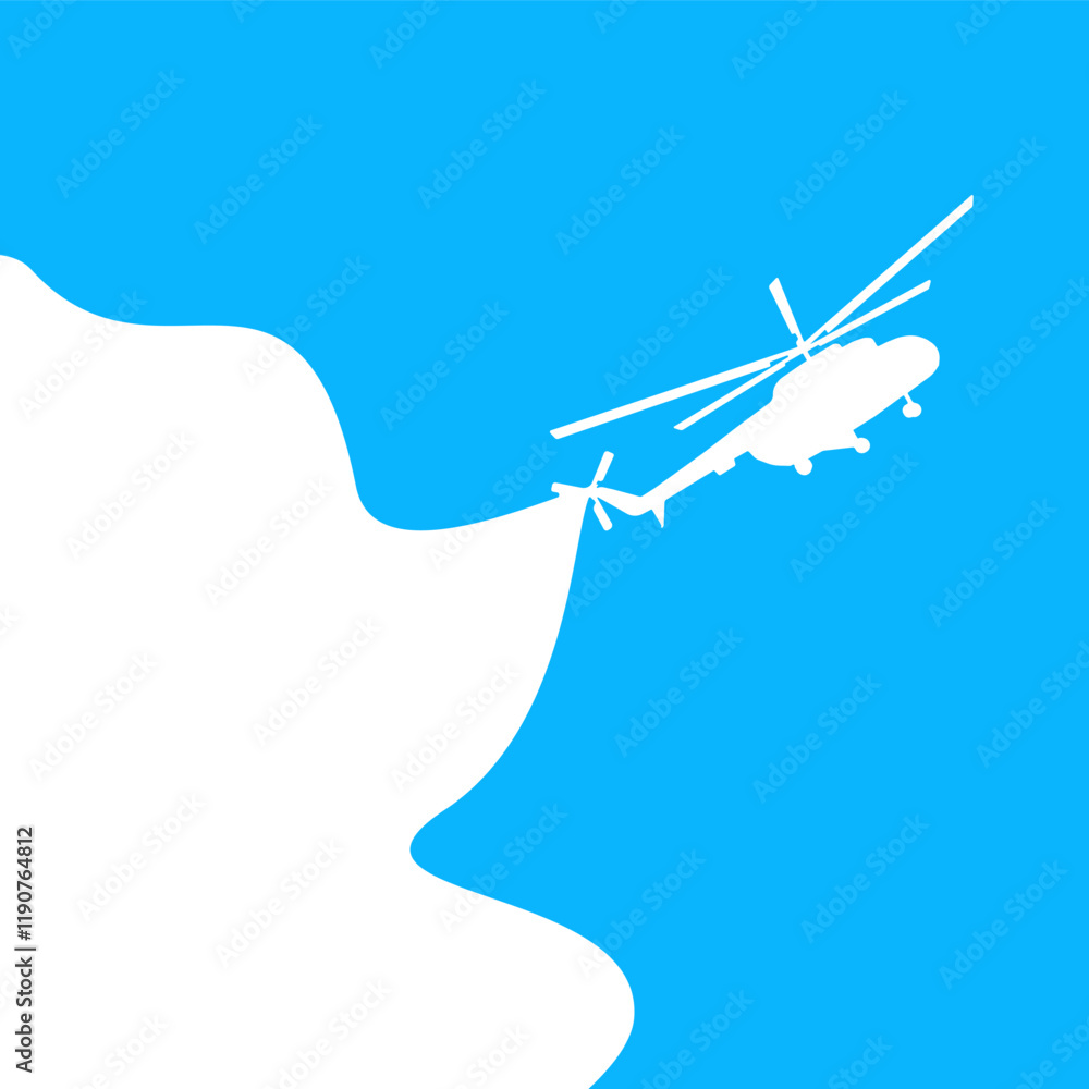 Stylized helicopter icon in vector form, featuring blue line fills for ...