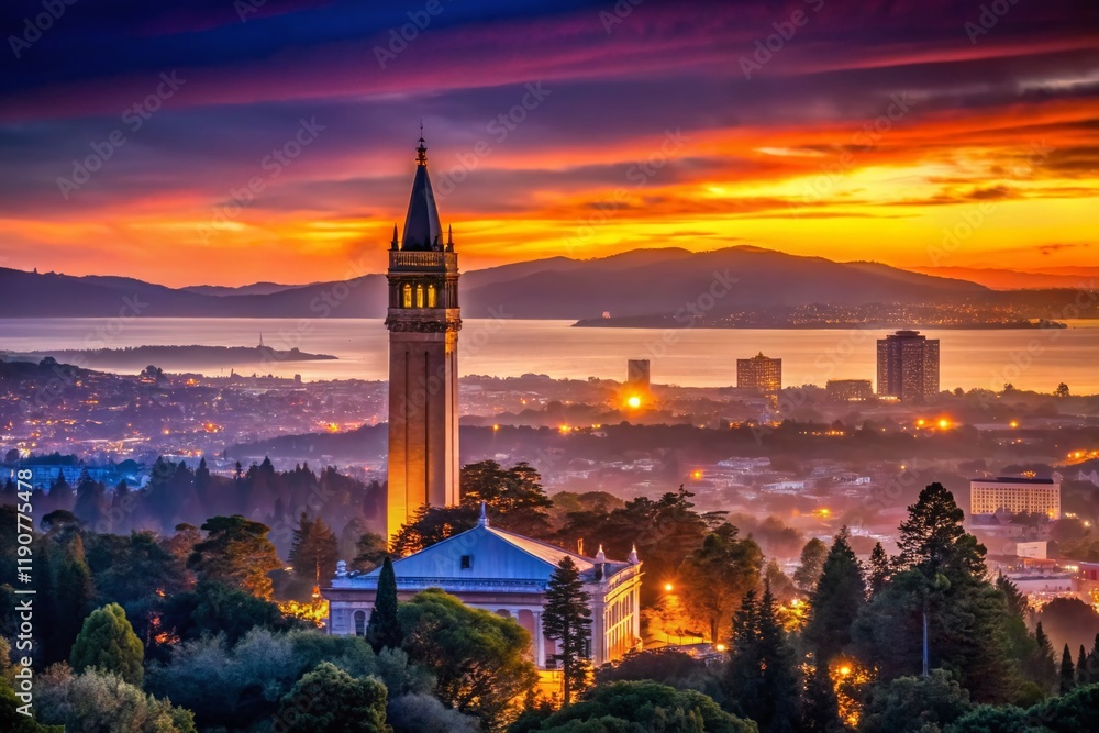 Golden Hour Campanile: Berkeley's Iconic Tower at Twilight Stock ...