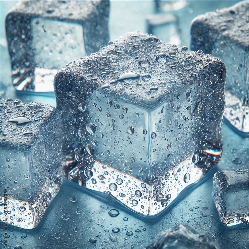 A detailed and high-resolution image of ice cubes. The cubes are ...