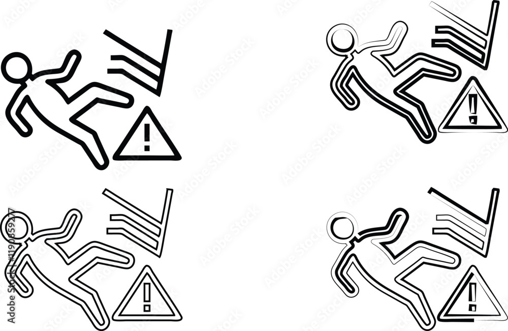 stick figure, falling, hazard warning triangle, multiple poses, simple ...