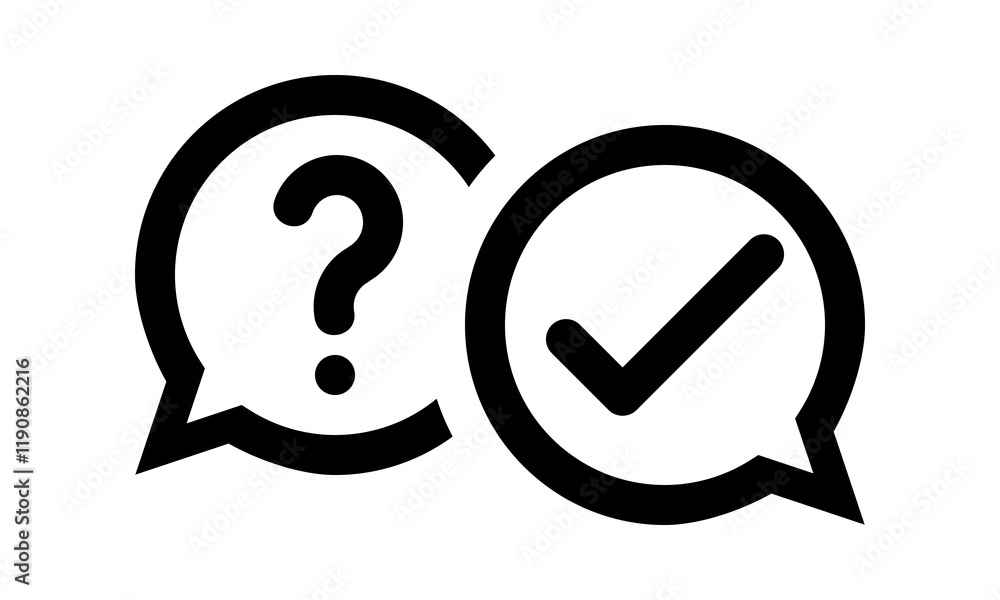 question mark and check mark outline icon, question answer speech ...