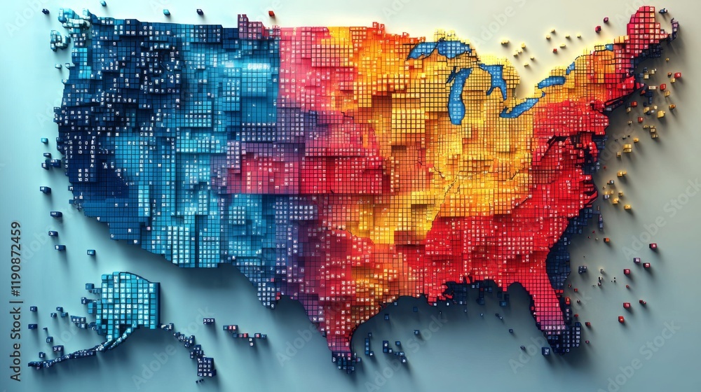Pixel art representation of the United States features vibrant colors ...