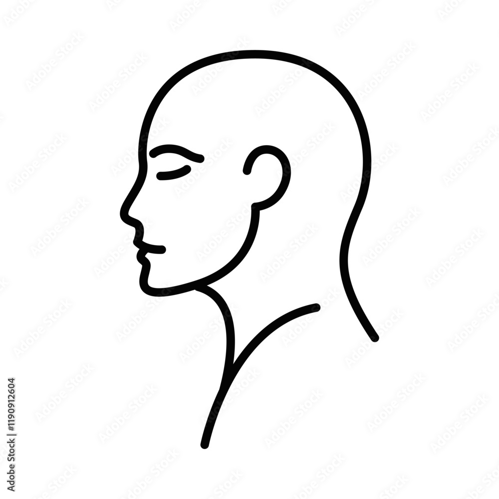 Vector illustration of a side profile of a bald human face. Editable ...