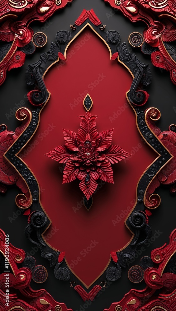 Bold crimson and black tribal borders creating a dramatic and cultural ...