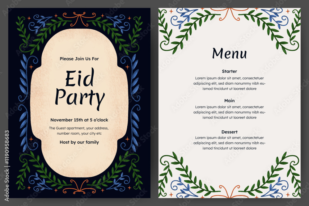 Ramadan mubarak template with plant, flower, and arch border for iftar ...