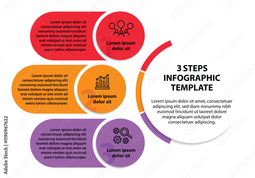 3 steps infographic template with 3 options. Flowchart that can be used for business report ...