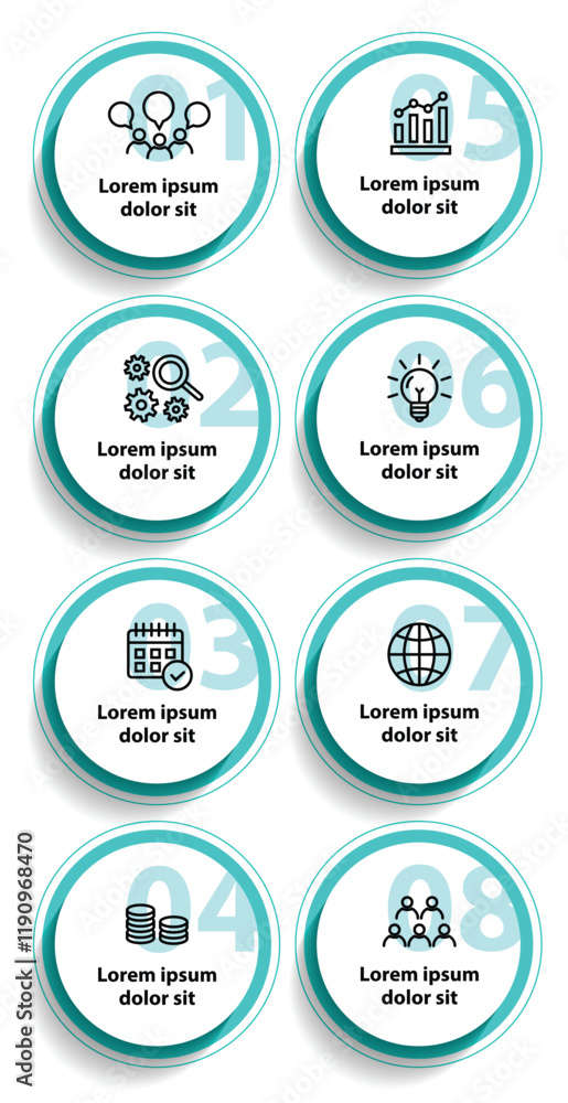 8 steps infographic template with 8 options. Flowchart that can be used ...