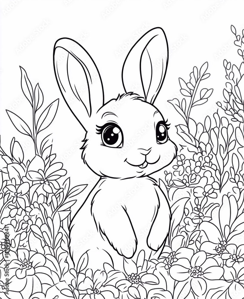coloring pages for kids kawaii Bunny (rabbit) – simple body with big ...