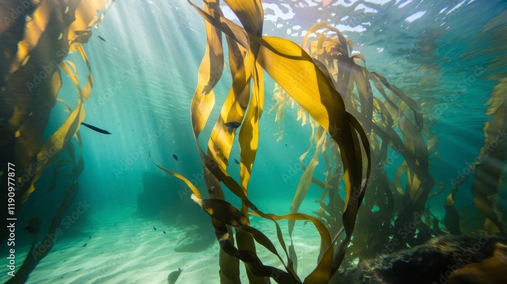 Giant Kelp Underwater with Sunlight Casting Light Rays Through the ...