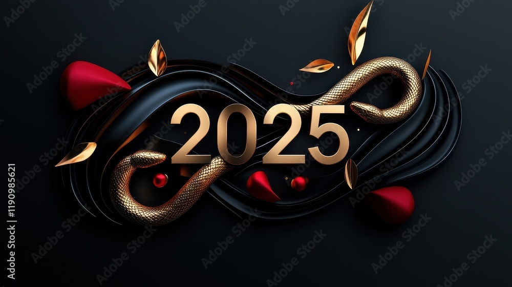 Sleek Modern Design Featuring Golden Snake and Bold 2025 Elements Stock ...