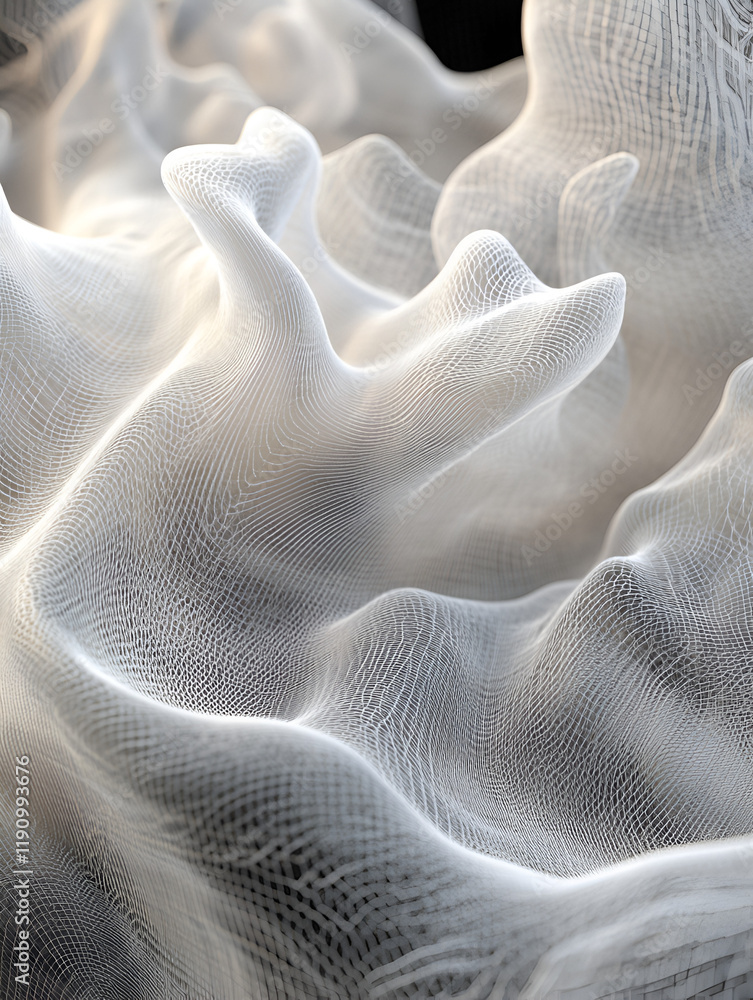 Abstract Fabric Texture: Intricate folds and textures of a sheer, gauzy ...