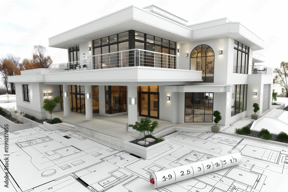 Metric folding ruler and architectural plans for a contemporary ...