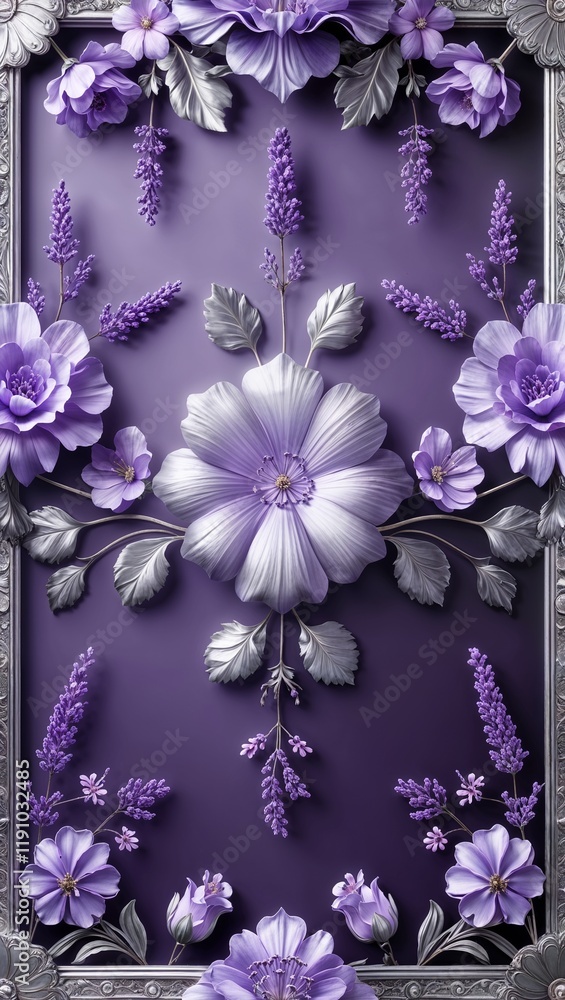 Elegant silver and lavender floral borders creating a vintage inspired ...