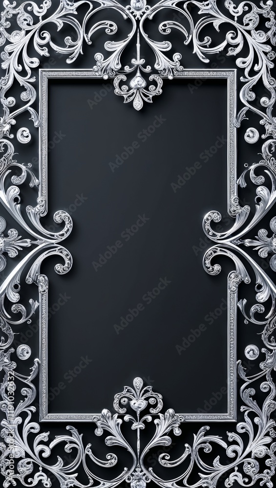 Elegant silver filigree swirls framing the edges for a refined classy ...