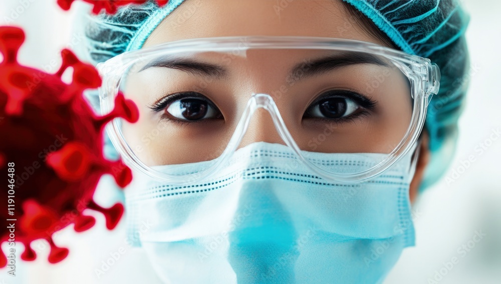 A healthcare professional wearing protective gear closely examines ...