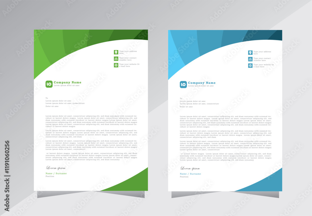 Corporate letterhead template design with green and blue colour ...