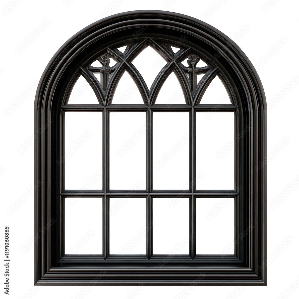 Sleek black window frame with cross design isolated on transparent ...