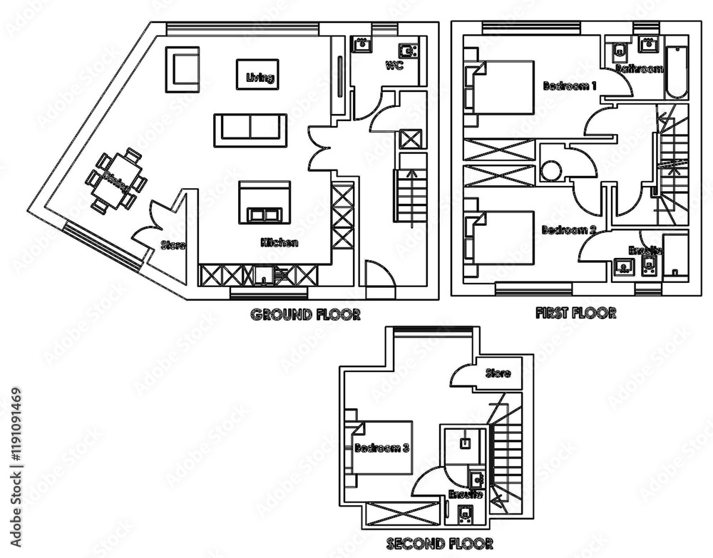 2d floor plan Blueprint 3D illustration Sketch Stock Photo | Adobe Stock