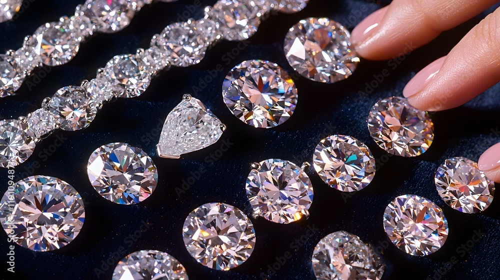 Exquisite array of meticulously cut diamonds showcased on a plush ...