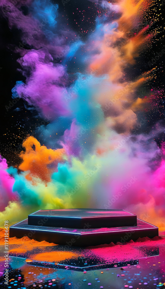 Holi Festival of Colors decorated product display podium background ...