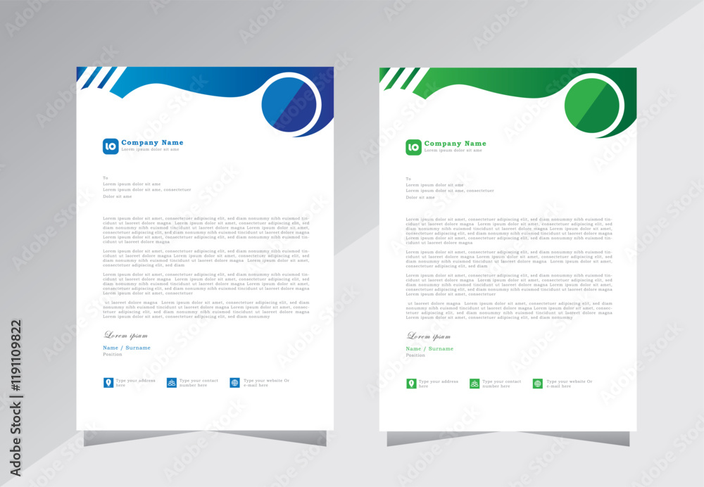 Corporate letterhead template design with green and blue colour ...