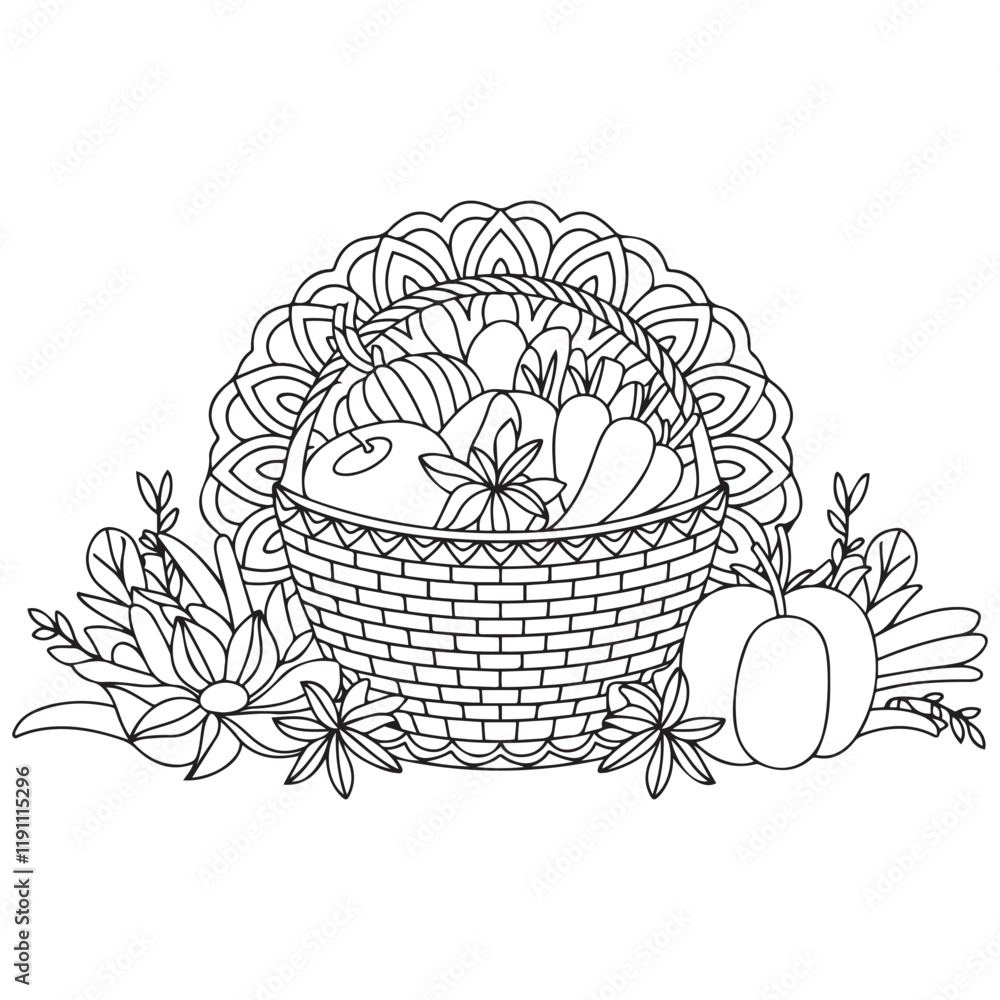 Basket full of fruits and vegetables outline coloring page ...