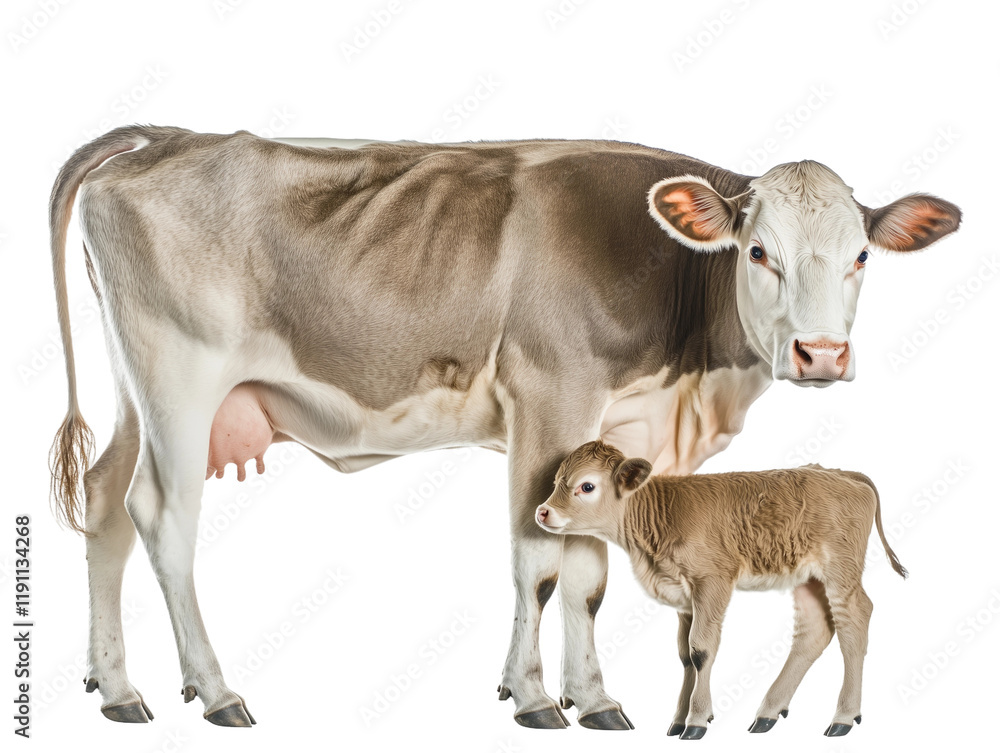 Cow and Calf Side View isolated on white or transparent background, png ...