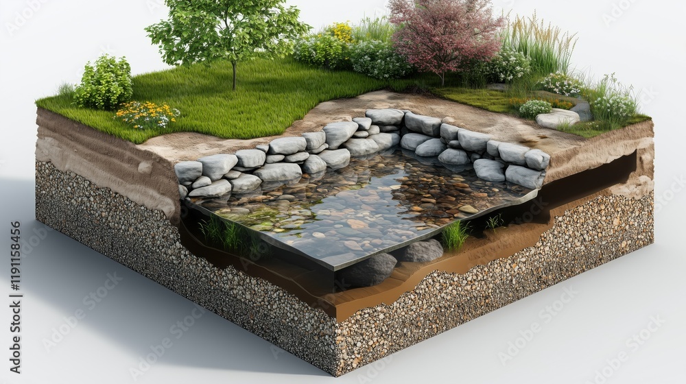 Cross-section diagram illustrating the construction of an artificial ...