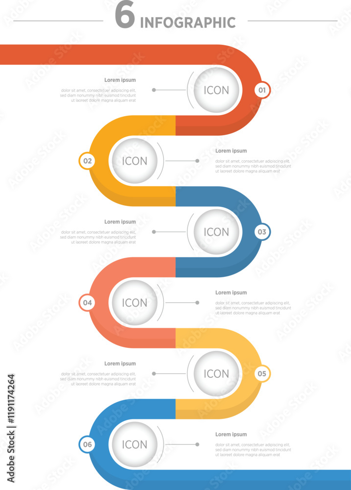 Vertical infographic timeline 6 steps or options on white background ...