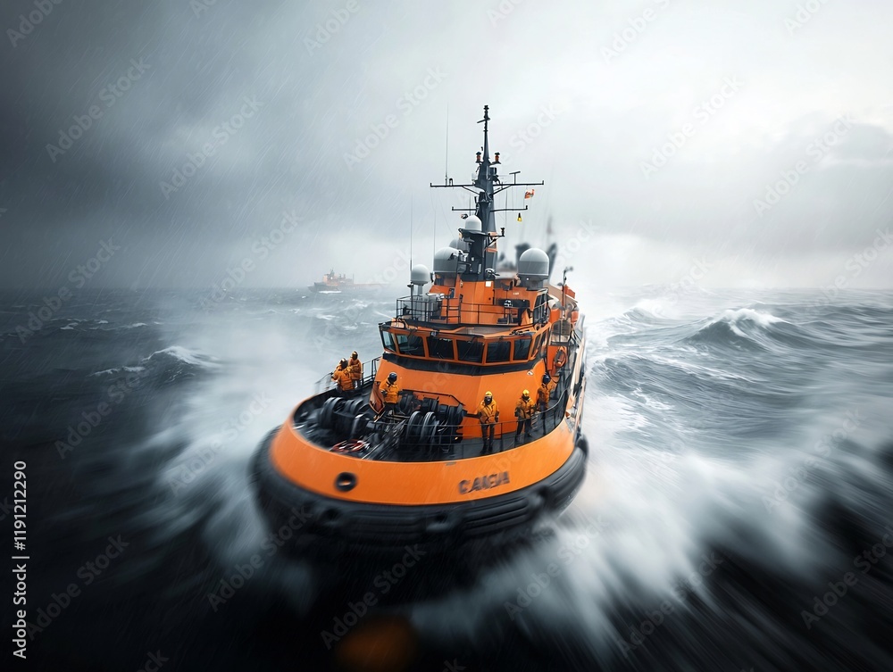 Rugged Coastguard Patrol Ship Surveilling Busy Shipping Lanes Amidst ...