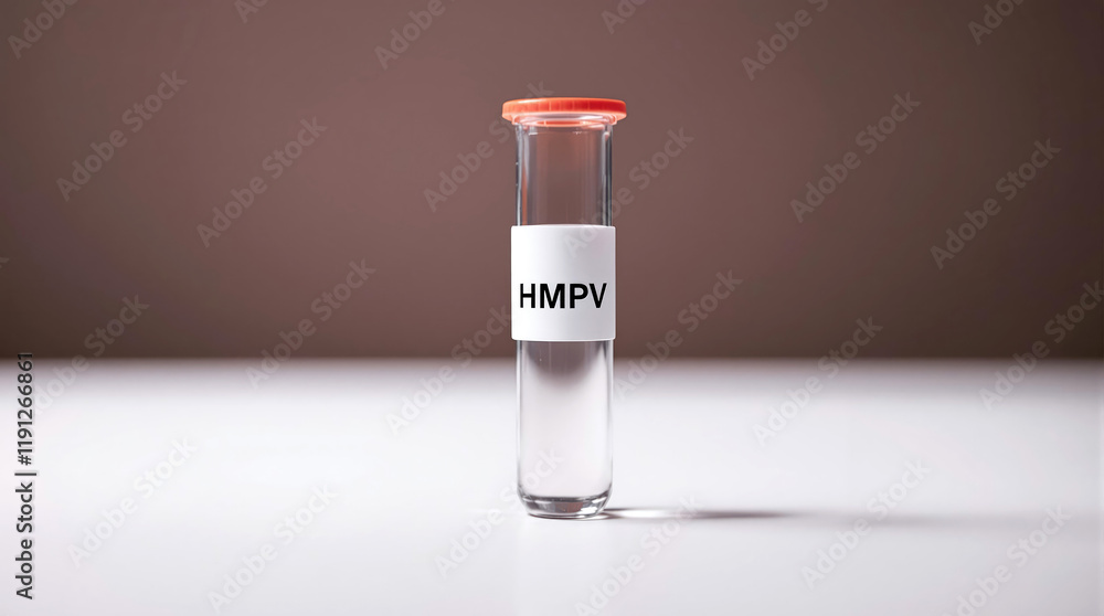 Sample tube labeled HMPV human metapneumovirus Medical research ...