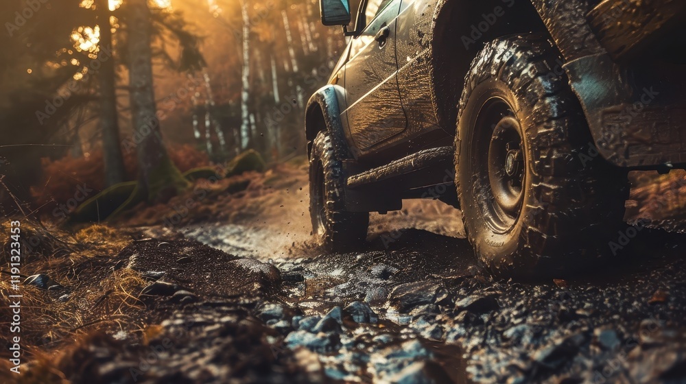 Rugged SUV Conquering Scenic Off-Road Terrain in Natural Light Stock ...