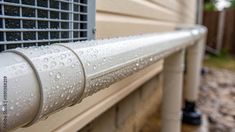 A medium closeup of a condensate drain line connected to an air ...