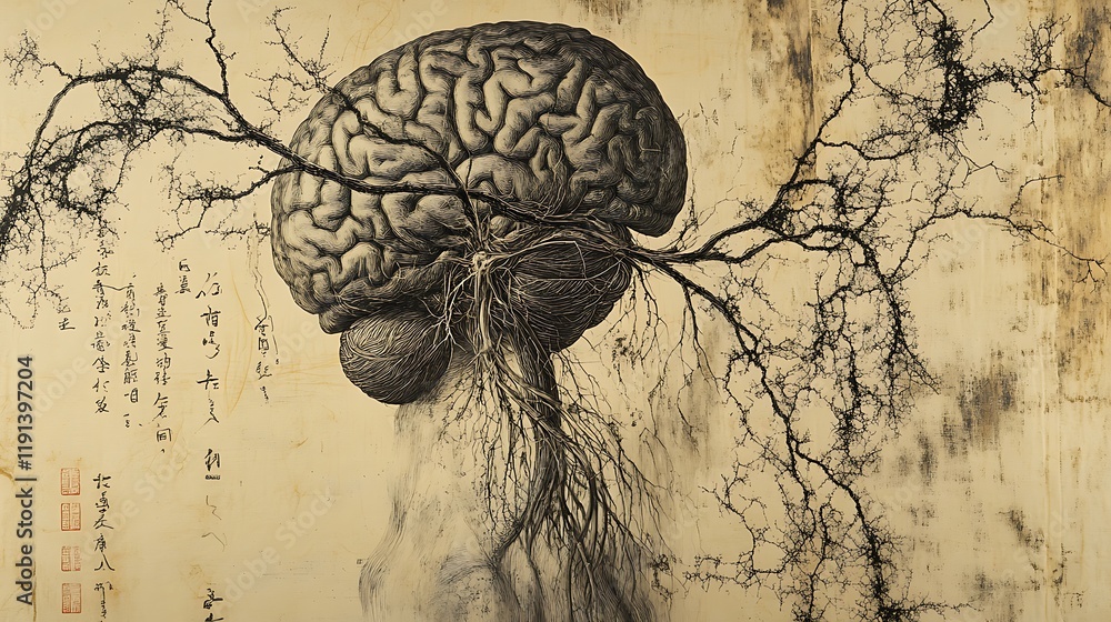 Human nervous system with detailed depiction of the brain spinal cord ...