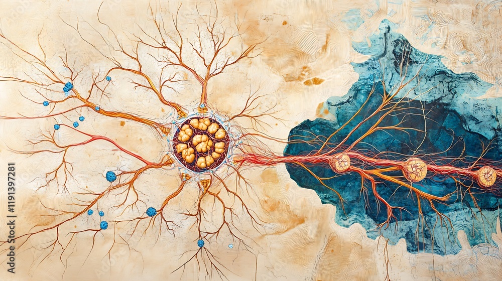 Human nervous system with detailed depiction of the brain spinal cord ...