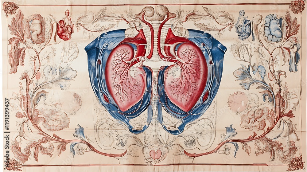 Diagram of the circulatory system focusing on blood flow through the ...