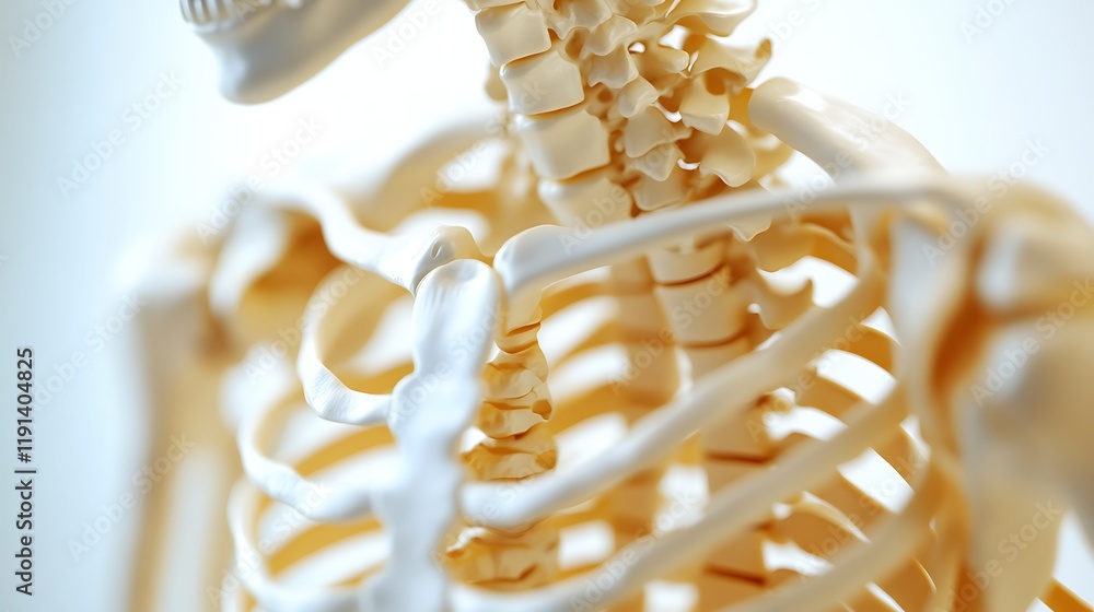 Human skeletal anatomy with focus on the rib cage and vertebral column ...