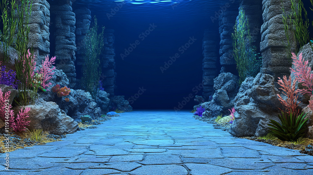 explore submerged ruins and aquatic stone road in a 3d underwater ...