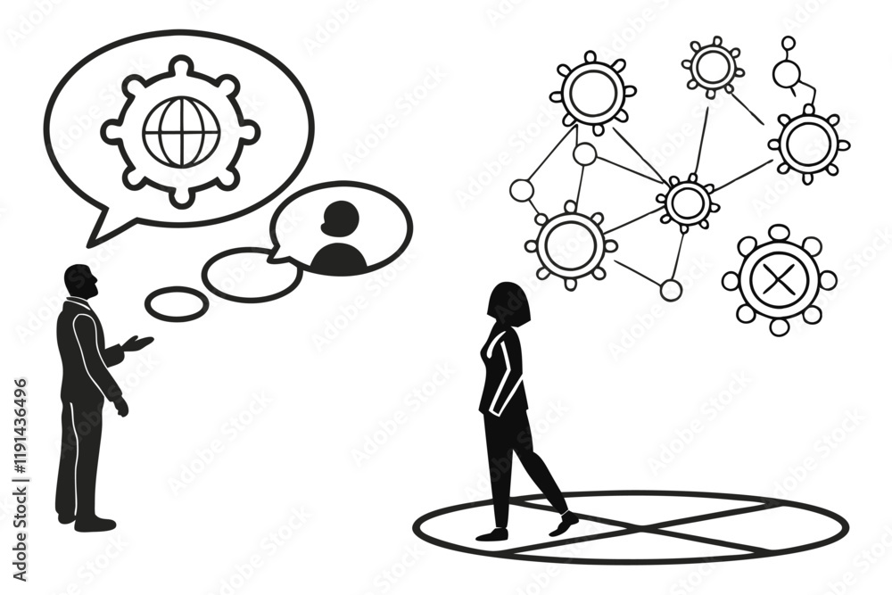 Minimalist icons, human interaction symbols, communication pictograms ...