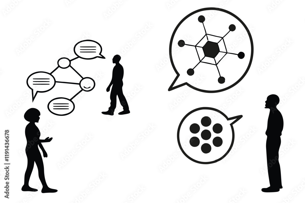 Minimalist icons, human interaction symbols, communication pictograms ...