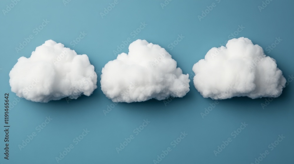 Cloud Nine: Three fluffy white clouds arranged in a row against a ...