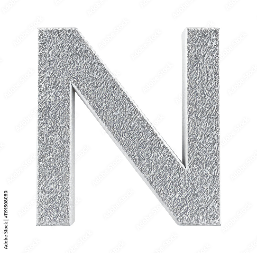 Silver Textured Letter 'N' on Transparent Background for Design ...