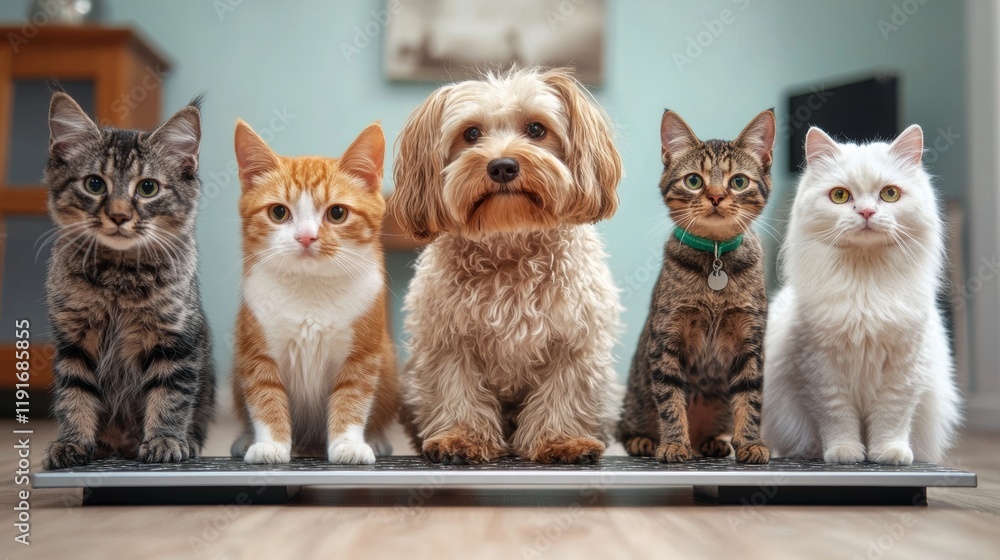 Concerned Furry Friends A Line Up of Cats and Dogs Await Their Turn on ...