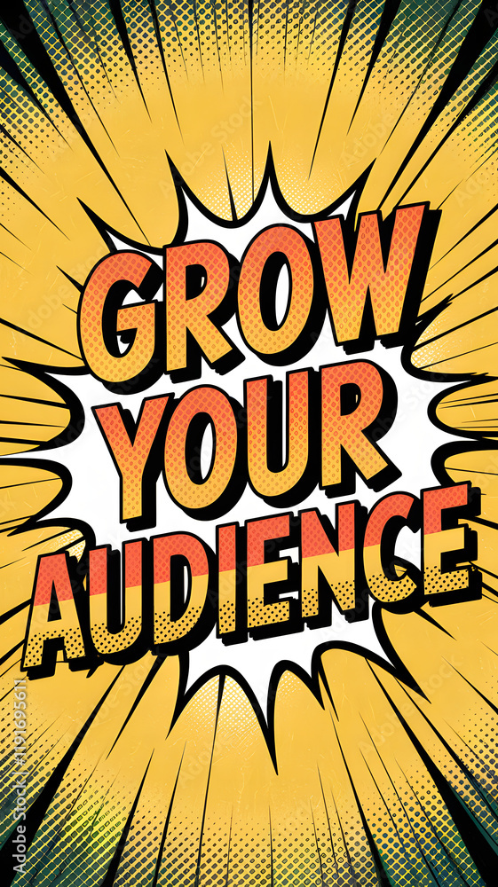 "Grow Your Audience" in vibrant comic-book style with halftone textures ...