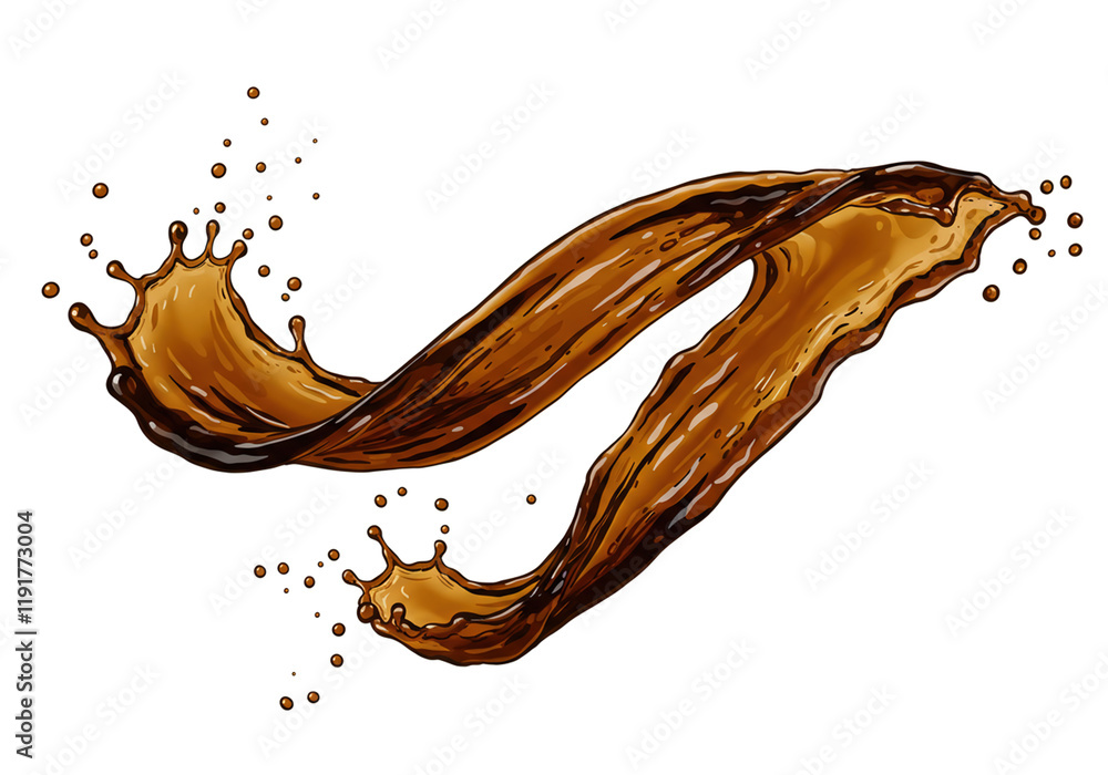 Coke splash Vector realistic model of streams of black coffee, tea ...