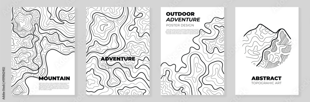 Abstract Topography line poster vector set. Mountain terrain map ...