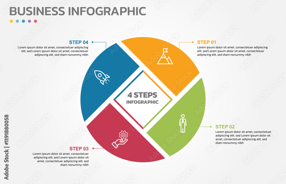 Visual data presentation. Cycle diagram with 4 options. Pie Chart ...