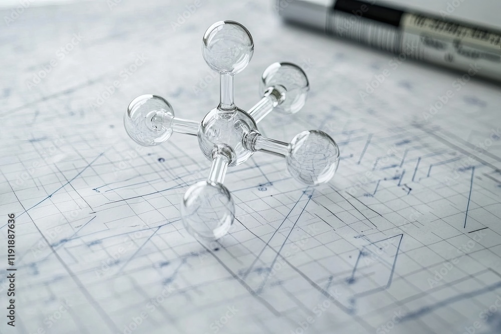 Clear Glass Molecular Model on Graph Paper Showing Scientific Concept ...